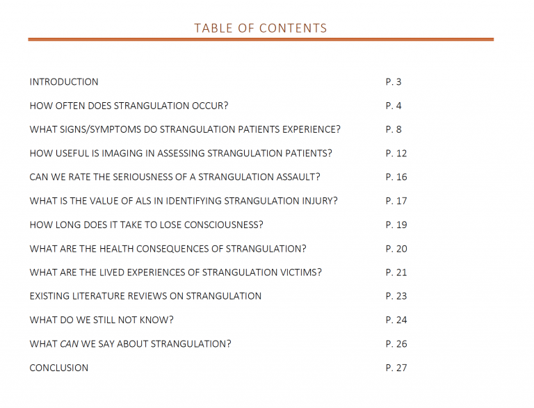 Applying the Strangulation Research to Expert Testimony: Table of ...
